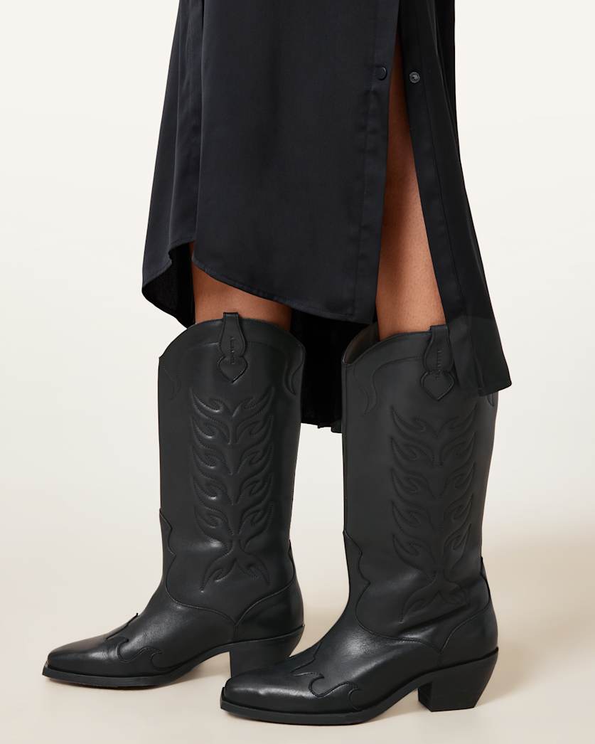 Dolly Western Leather Boots Black | ALLSAINTS